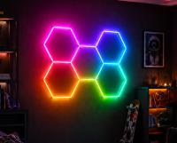 China RGB LED Hexagon Light Modular Ceiling Lighting System for Garage Gym Workshop Office Connectable Honeycomb LED Hex Light Panels for sale