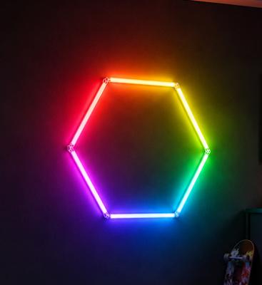 China RGB LED Hexagon Light Modular Ceiling Lighting System for Garage Gym Workshop Office Connectable Honeycomb LED Hex Light Panels for sale