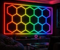 China 2026 New 14Hexagon RGB APP Control Honeycomb LED Ceiling Light 24V IP20 for Gym Salon Garage Bar Atmosphere Light CE Ready for sale