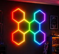 China RGB LED Hexagon Light Modular Ceiling Lighting System for Garage Gym Workshop Office Connectable Honeycomb LED Hex Light Panels for sale