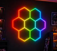China RGB LED Hexagon Light Modular Ceiling Lighting System for Garage Gym Workshop Office Connectable Honeycomb LED Hex Light Panels for sale