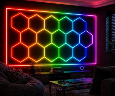 China 2026 New 15Hexagon RGB APP Control Honeycomb LED Ceiling Light 24V IP20 for Gym Salon Garage Bar Atmosphere Light CE Ready for sale