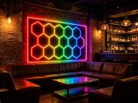 China 2026 New 15Hexagon RGB Remote Control Honeycomb LED Ceiling Light 24V IP20 for Gym Salon Garage Bar Atmosphere Light CE Ready for sale
