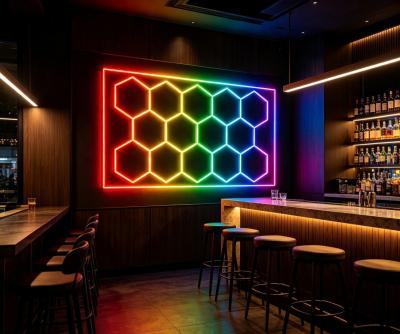 China LED Hexagonal Light 14Hexagon RGB Remote Control Honeycomb Ceiling Light 24V IP20 Ideal Lighting for Gym Salon Garage Bar Atmosphere for sale