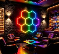 China RGB LED Hexagonal Light Modular Honeycomb Ceiling Lighting System Designed for Garage Gym Workshop Office and Easy Mounting for sale
