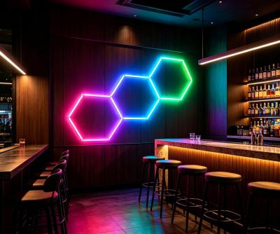 China Connectable Honeycomb Modular RGB LED Hexagonal Light System Designed for Garage Gym Workshop and Office Ceiling Lighting Needs for sale