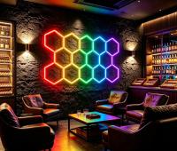 China RGB LED Hexagonal Light Modular Honeycomb Ceiling Panel System for Flexible Lighting in Garage Gym Workshop and Office for sale