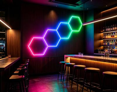 China Modular RGB LED Hexagonal Light Honeycomb Panels Perfect for Garage Gym Workshop and Office Ceiling Lighting and Decoration for sale