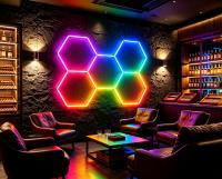 China Connectable LED Hexagonal Light RGB Honeycomb Modular Panels for Garage Gym Workshop and Office Ceiling Lighting Applications for sale