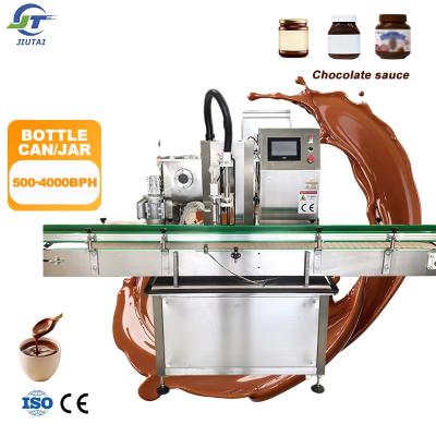 China Automatic High Viscosity 304/316L Heat Preservation Rotor Pump Jam Chocolate Paste Filling Machine with Conveyor for sale