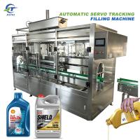 China 6 Nozzeles 4000BPH Servopump Automatic Lube Engine Oil Bottle Tracking Viscous Liquid Filling Machine with Conveyor for sale