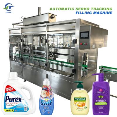 China Daily Chemical Automatic Shampoo PET Plastic Glass Bottles Jerry Can Linear High Speed Servo Liquid Detergent Filling Machine for sale