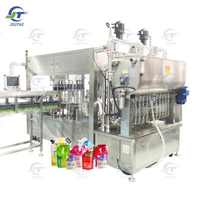China Automatic Stand up Spout Pouch High Accuracy Liquid Filling Sealing Capping Line Machine for Mayonnaise 100-1000ml for sale