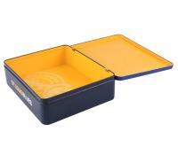 China Offset CMYK Printing Rectangular Metal Tin With Hinged Lid Promotion Gift Packaging Tin for sale