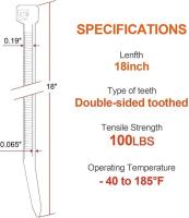 China 18-Inch Double Sided Toothed Nylon Cable Ties 100 LBS Tensile Strength Self-Locking Adjustable 200 Pack for Indoor & Outdoor Use for sale