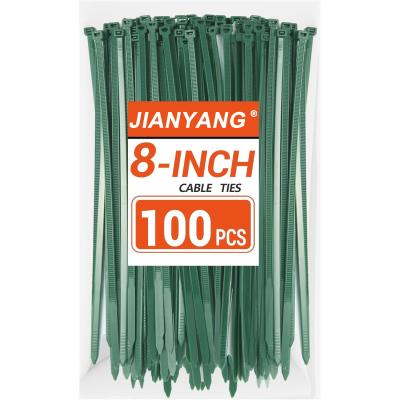 China Green 8 Inch Plastic Cable Zip 45LB Tensile Strength UV Resistant Nylon Plastic Cable Ties for sale