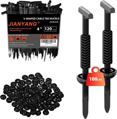 China Nylon Universal Cable Tie Buckle V-Shaped Toothed Double Sided With 100 LBS Tensile Strength With Pin & Button Design Plastic UV Resistant for Cars（120 Pack Black） for sale
