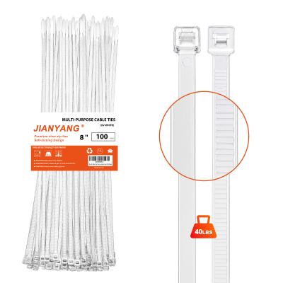China 8-Inch Transparent Cable Ties with 40LBS Tensile Strength Self-Locking Nylon Zip Ties 100-Piece Set for sale
