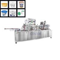 China Automatic pneumatic beverage tea sauce oatmeal ice cream cup bucket filling and sealing packaging machine and date printer for sale