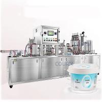 China Automatic pneumatic beverage tea sauce oatmeal ice cream cup bucket filling and sealing packaging machine and date printer for sale