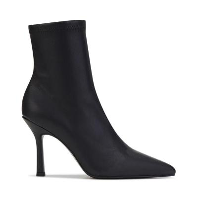 China Women's Black Leather Boots 9cm Heel Sheepskin Lined Self Counter Heel Cover for sale