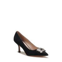 China Black Suede Leather High Heel Sandals Women 4.5cm Heel Italian Outsole Sheepskin Lining for sale