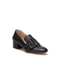 China Black Cow Leather Flat Loafer Dress Shoes with Unique Buckle 3-4cm Heel for sale