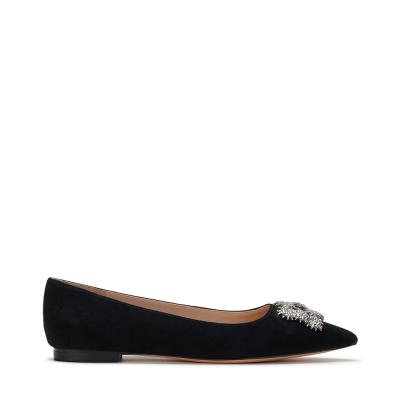 China Black Suede Women's Low Heel Shoes Pointed Toe Office Daily Wear 1-2cm for sale
