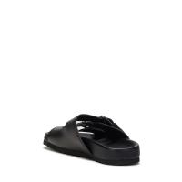 China Women's Leather Black Flat Slide Sandals Open Toe Slip On Size 5-11 for sale