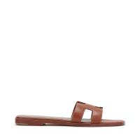 China Summer Brown Cow Leather Women's Flat Sandals H Hollow Upper Custom Size 5-11 for sale