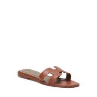 China Summer Brown Cow Leather Women's Flat Sandals H Hollow Upper Custom Size 5-11 for sale