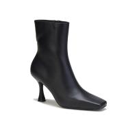 China LWG Certified Black Leather Ankle Boots Women 9cm Heel Self Counter Heel Cover for sale