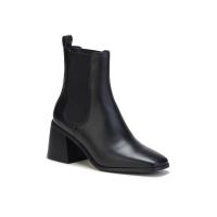 China Genuine Leather Slip-On Ankle Boots Women Elastic Side Panel 9CM Heel Square Toe for sale