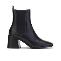 China Genuine Leather Slip-On Ankle Boots Women Elastic Side Panel 9CM Heel Square Toe for sale
