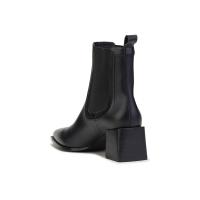 China Black Pointed Toe Ankle Boots Thick Heel Booties Slip-On Side Elastic Elastic Band for sale