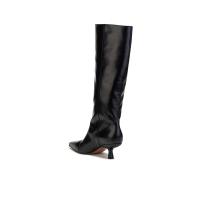 China Black Leather Thigh High Boots Knee-High Pointed Toe Stiletto Heels for sale