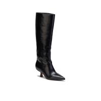 China Black Leather Thigh High Boots Knee-High Pointed Toe Stiletto Heels for sale