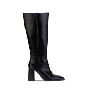 China Black Leather Thigh High Boots 9CM Chunky Heel Knee High Boots for Women for sale