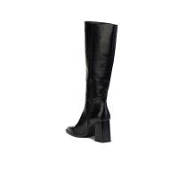 China Black Leather Thigh High Boots 9CM Chunky Heel Knee High Boots for Women for sale