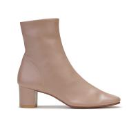 China Apricot Chunky Heel Ankle Boots Square Toe Genuine Leather Women Boots 9CM Heel for sale