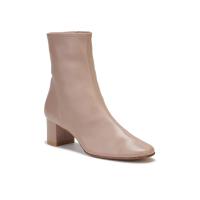 China Apricot Chunky Heel Ankle Boots Square Toe Genuine Leather Women Boots 9CM Heel for sale