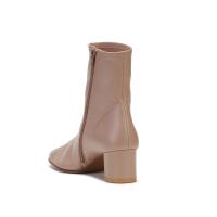 China Apricot Chunky Heel Ankle Boots Square Toe Genuine Leather Women Boots 9CM Heel for sale