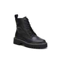 China Women's Ankle Motorcycle Boots Black Lace Up Square Toe 9cm Heel Platform for sale