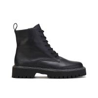 China Women's Ankle Motorcycle Boots Black Lace Up Square Toe 9cm Heel Platform for sale