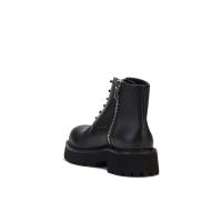 China Women's Square Toe Ankle Boots Black Leather Lace Up 9CM Heel Motorcycle Platform Low Cut for sale