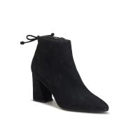 China Black Suede Leather Pointed Toe Ankle Boots Chunky Heel 9cm High Cut Pumps for sale