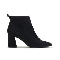 China Black Suede Leather Pointed Toe Ankle Boots Chunky Heel 9cm High Cut Pumps for sale