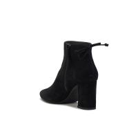China Black Suede Leather Pointed Toe Ankle Boots Chunky Heel 9cm High Cut Pumps for sale