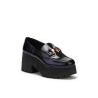 China Comfortable Black Flat Loafer Platform Shoes With 6CM Chunky Heel for sale