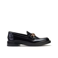 China Women's Leather Flat Loafers with 4cm Heel Square Toe Patent Cowhide Non-slip Rubber Outsole for sale
